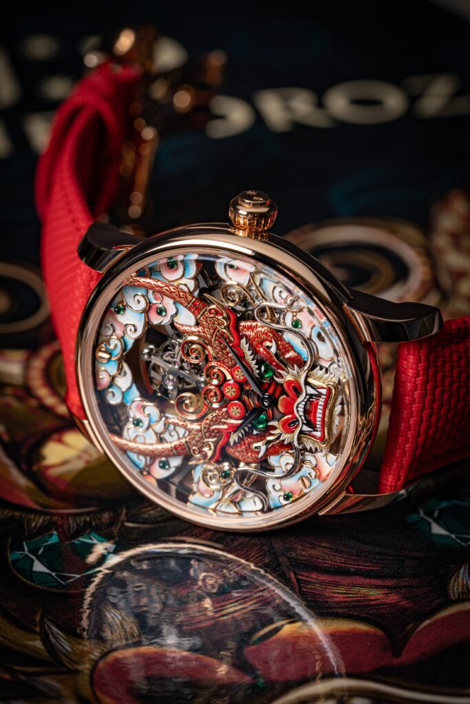 Tourbillon Skelet Red Gold Dragon Mask Details - Watch I Love